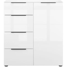 Highboard &raquo;mit Chrom oder Schwarz matten Metallgriffen & Glasfront, Soft-Close&laquo; melaminbeschichteter Korpus, mit Vollauszug, Made in Germany Glas, 