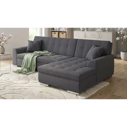DOMO collection Ecksofa &raquo;TREVISO viele Bez&uuml;ge, auch in Cord, L-Form, 267x178 cm&laquo; wahlw. mit Bettfunktion, inkl. Zierkissen, Unser Dauertiefpreis grau 