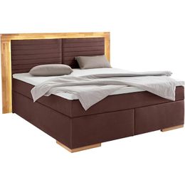 Home Affaire Boxspringbett &raquo;Cup&laquo; mit LED-Beleuchtung, Massivholzrahmen und Topper, in 2 H&auml;rtegraden braun Bezug: Luxus-Microfaser (100% Polyester);