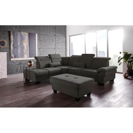OTTO home Ecksofa &raquo;Cornwall L-Form&laquo; mit Sitztiefenverstellung, Schlaffunktion & Kopfteilverstellung grau Struktur fein (100% Polyester);Luxus-