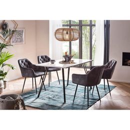 Hela Essgruppe &raquo;Jenn&laquo; 5 Stk. tlg. Tisch Hochglanz, 4 St&uuml;hle BESTSELLER, Esszimmer Gruppe grau 100% Polyester Einheitsgr&ouml;&szlig;e