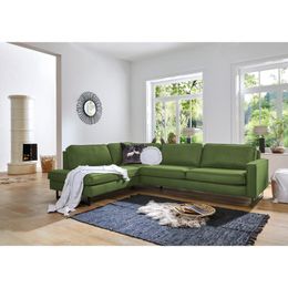 OTTO home Ecksofa &raquo;Pinto, 290 cm, Cord, Chenille, Lederoptik, Ottomane links / rechts&laquo; mit Keder, schwarze Metallf&uuml;&szlig;e, Wellenunterfederung gr&uuml;n Luxus-