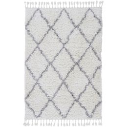 CarpetFine Hochflor-Teppich &raquo;Eddy&laquo; rechteckig 30 mm H&ouml;he Shaggy, auch als L&auml;ufer und in quadratisch, mit Fransen, Wohnzimmer wei&szlig; Polyester B : 140cm 