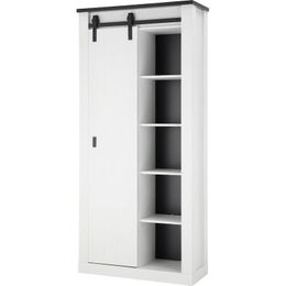 Home Affaire Regal &raquo;SHERWOOD&laquo; modernes Holz Dekor, mit Scheunentorbeschlag aus Metall, H&ouml;he 201 cm wei&szlig; Holzwerkstoff B/H/T: 93cm x 201cm x 38cm, 10 