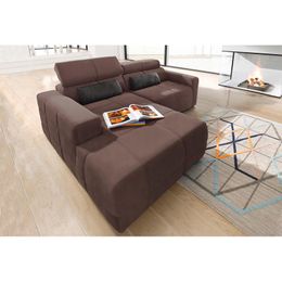 DOMO collection Ecksofa &raquo;BRANDON inkl. Kopfteilverstellung, 214x100x80 cm, L-Form&laquo; Mit Kopfteilverstellung, auch in Leder und Cord, L-Form braun B/H/T