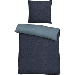 Biberna Wendebettw&auml;sche &raquo;HERMAL Melange Flanell uni, kuschelig weich&laquo; 2 Stk. Flanell in Melangeoptik, Winterbettw&auml;sche, Made in Germany blau Flanell, 
