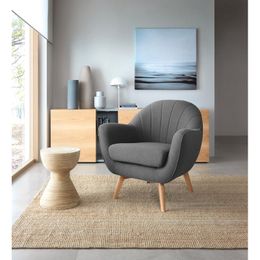 Trendmanufaktur Sessel &raquo;Fuelta, Loungesessel, organische Formensprache, bequem, Solit&auml;rsessel&laquo; mit auff&auml;lligem Nahtbild und sch&ouml;nen F&uuml;&szlig;en aus Holz 