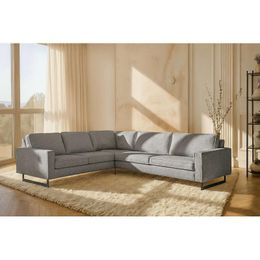 OTTO home Ecksofa &raquo;Pinto, XXL, 250/290 cm, langer Schenkel, Ottomane&laquo; Cord, Chenille, Lederoptik, mit Keder, Metallf&uuml;&szlig;e, Wellenunterfederung grau 100%