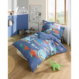 Kaeppel Kinderbettw&auml;sche &raquo;Dinosaurus&laquo; 2 Stk. Mit Dinosaurier blau Renforc&eacute;, Obermaterial: 100% Baumwolle B/L: 140cm x 200cm, 1 Stk., 1 Stk., Renforc&eacute;, B/L: 