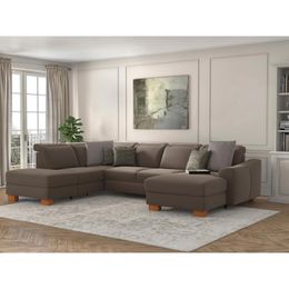 Sit & More sit&more Wohnlandschaft &raquo;Dundee U-Form&laquo; mit Federkern und Massivholzf&uuml;&szlig;en, wahlweise mit Kopfteilverstellung grau B/H/T: 338cm x 86cm x 219cm, Luxus-