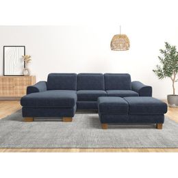 Home Affaire Ecksofa &raquo;Dundee L-Form&laquo; wahlweise mit Kopfteilverstellung und zus&auml;tzlich mit Schlaffunktion blau Flachgewebe (100% Polyester) B/H/T: 