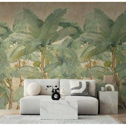 Livingwalls living walls Fototapete &raquo;The Wall 4 Botanic &ndash; Bananenb&auml;ume im Vintage-Stil Vlies-Fototapete&laquo; botanisch matt tropisch leicht strukturiert Bananenb&auml;ume 
