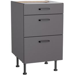 KOCHSTATION Unterschrank &raquo;KS-Paula&laquo; grau anthrazit, B/H/T: 50cm x 87cm x 58,4cm, Schubladen: 3 Stk.