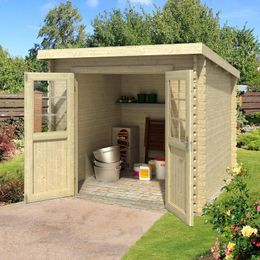 Lasita Maja Gartenhaus &raquo;Indi 230&laquo; Blockbohlenhaus 28mm beige Massivholz ohne Fu&szlig;boden, ohne Dacheindeckung