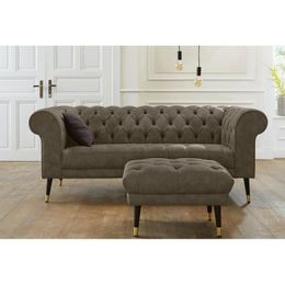 Home Affaire Hocker &raquo;Tinnum&laquo; gr&uuml;n Luxus-Microfaser Vintageoptik (66% PU, 27% Polyester, 7% Baumwolle);Struktur weich( 97% Polyester, 3% Polyacryl) B/H