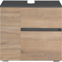 Home Affaire Waschbeckenunterschrank &raquo;Wisla&laquo; Siphonausschnitt, Push-to-open-Funktion, Breite 60cm, H&ouml;he 55 cm grau Holzwerkstoff anthrazit, B/H/T: 