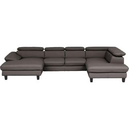 Home Affaire Wohnlandschaft &raquo;Pilot U-Form&laquo; mit Kopfteilverstellung, wahlweise mit Schlaffunktion & Bettkasten braun B/H/T: 331cm x 108cm, Leder PAMPAS