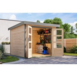 Karibu Gartenhaus &raquo;Jupiterino 3,5, in verschiedenen Farben&laquo; braun Massivholz ohne Fu&szlig;boden, Blechdach