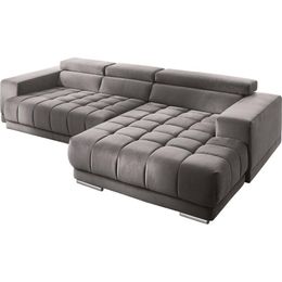 Die PlanBar Ecksofa &raquo;MP-IN15053 L-Form extra breiter Schenkel&laquo; wahlweise mit Kopfteilverstellung und manueller Vorziehbank grau 100% Polyester B/H/T: 
