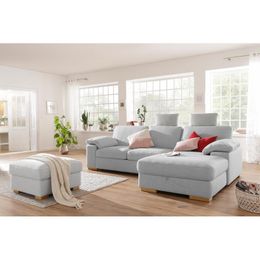 OTTO home Ecksofa &raquo;Ventura L-Form&laquo; wahlweise mit Schlaffunktion und Schlaffunktion/Bettkasten silber Luxus-Microfaser in Lederoptik (100% Polyester);