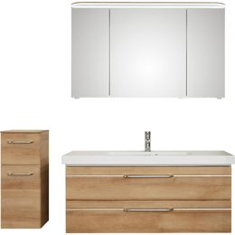 Badm&ouml;bel-Set &raquo;Balto Sprint 3-teilig, Mineralmarmor-Waschtisch mit LED-Spiegelschrank&laquo; 4 Stk. tlg. braun Holzwerkstoff B/H/T: 153cmcm x 200cmcm x 