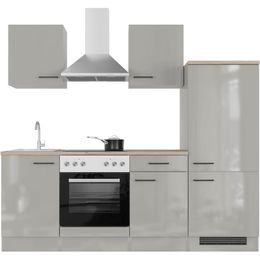 Flex-Well K&uuml;chenzeile &raquo;Lund&laquo; wahlweise mit E-Ger&auml;ten, Breite 220 cm, gl&auml;nzende Fronten grau B/H/T: 220cm x 200cm x 60cm, ohne E-Ger&auml;te