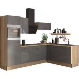 Optifit K&uuml;che &raquo;Klara&laquo; 270 x 200 cm breit, wahlweise mit E-Ger&auml;ten grau B/H/T: 270cm x 60cm, ohne E-Ger&auml;te