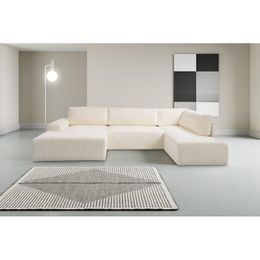 WERK2 Wohnlandschaft &raquo;Rotterdam, U-Form, in kuschelweichem Cord oder Breitcord. Breite 329cm&laquo; Design Sofa mit Schlaffunktion & Bettkasten, Breitcord, 