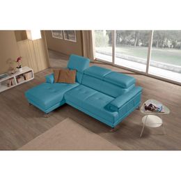 Egoitaliano Ecksofa &raquo;Soul, Design und Sitzkomfort auf hohem Niveau, tolle Details, L-Form&laquo; mit Recamiere, inkl. Kopfteilverstellung blau Leder &raquo;BULL&laquo; (echtes 