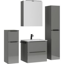 Nobilia Badm&ouml;bel-Set &raquo;Levere&laquo; vormontiert, mit Soft-Close, 4 Stk. tlg. grau B/H/T: 140cmcm x 169cmcm x 48,7cmcm, Griffe schwarz