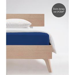 Fleuresse Spannbettlaken &raquo;Comfort&laquo; langlebig & b&uuml;gelfrei,Perfekte Passform durch POWER-STRETCH blau Jersey-Elasthan, Obermaterial: 96% Baumwolle, 4% 