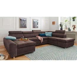 Sit & More sit&more Wohnlandschaft &raquo;Riva U-Form&laquo; wahlweise mit Schlaffunktion braun Struktur (100% Polyester);Flachgewebe (100% Polyester);Luxus-Microfaser (100%