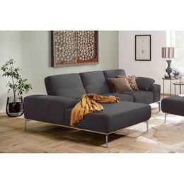 W.Schillig Ecksofa &raquo;run, Designsofa mit tollem Sitzkomfort, L-Form&laquo; mit elegantem Holzsockel, F&uuml;&szlig;e in Chrom gl&auml;nzend, Breite 279 cm grau Longlife Xtra