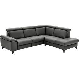 Die PlanBar Ecksofa &raquo;PN-EM23166 L-Form&laquo; optional mit Kopfteilverstellung und Stauraum grau B/H/T: 261cm x 80cm x 235cm, Glattleder TORRO Stoff, 