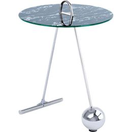Kayoom Beistelltisch &raquo;Pendulum 525, mit runder Tischplatte&laquo; 1 Stk. tlg. Marmoroptik, Gestell im Pendel-Design, praktisch tragbar schwarz Stahl, Glas B/H/T: 