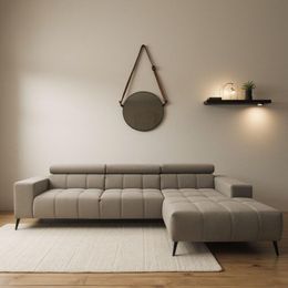 DOMO collection Ecksofa &raquo;Trento L-Form, mit Kufenfu&szlig; oder Einzelfu&szlig;&laquo; whlw. verstellbare Kopfteile, passend f&uuml;r g&auml;ngige Saugroboter grau 100% Polyester