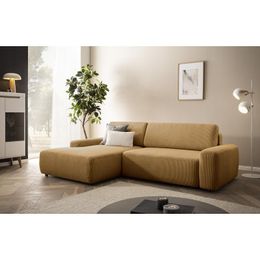 Home Affaire Ecksofa &raquo;TORGE (264cm), Schlafsofa in Cord, Samtvelours o Struktur fein, L-Form&laquo; Schlaffunktion, Bettkasten, Liegefl&auml;che: 125/210 cm gelb