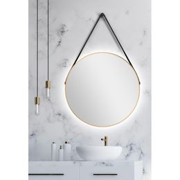 Talos LED-Lichtspiegel rund, mit indirekter LED Beleuchtung, matt &Oslash; 80 cm gold &Oslash; 80cm, Lederoptik