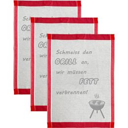 Ross Geschirrtuch &raquo;Schmeiss den Grill an, wir m&uuml;ssen Fett verbrennen&laquo; Spr&uuml;chetuch, aus 100% Baumwolle grau 100% Baumwolle 3 Stk., 100 % Baumwolle