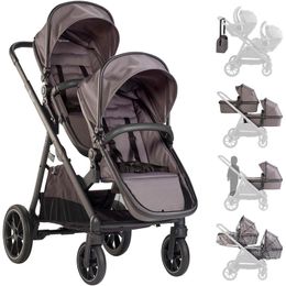 BABYGO Zwillings-Kombikinderwagen &raquo;Duo&laquo; inkl. Wickeltasche u. 2 Regenhauben grau Einheitsgr&ouml;&szlig;e Zwillings-Kombikinderwagen