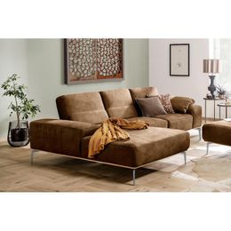 W.Schillig Ecksofa &raquo;run, Designsofa mit tollem Sitzkomfort, L-Form&laquo; mit elegantem Holzsockel, F&uuml;&szlig;e in Chrom gl&auml;nzend, Breite 279 cm braun Longlife 