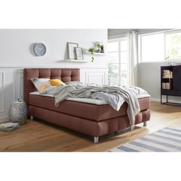 Home Affaire Boxspringbett &raquo;Salo XXL&laquo; in Samtoptik oder Struktur, 6 Breiten in &Uuml;berl&auml;nge 220cm, 4 H&auml;rtegrade braun Struktur, Liegefl&auml;che B/L: 140cm x 