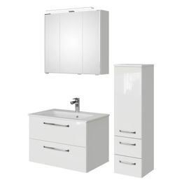 Badm&ouml;bel-Set &raquo;Badm&ouml;bel-Set Trentino 3-tlg Mineralmarmorwaschtisch,LED-Spiegelschrank&laquo; 4 Stk. tlg. wei&szlig; Einheitsgr&ouml;&szlig;e