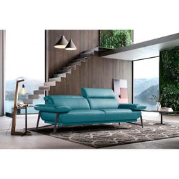 Egoitaliano 2,5-Sitzer &raquo;Anais, Designsofa mit erstklassigem Sitzkomfort, Fu&szlig;farbe schattengrau&laquo; Kopfteil verstellbar, 232 cm, Leder CAREZZA, t&uuml;rkis blau Leder 