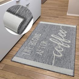Hanse Home K&uuml;chenl&auml;ufer &raquo;Life Begins After Coffee&laquo; rechteckig 5 mm H&ouml;he L&auml;ufer, Rutschfest, K&uuml;chenteppich, K&uuml;che, Teppich, Pflegeleicht grau 