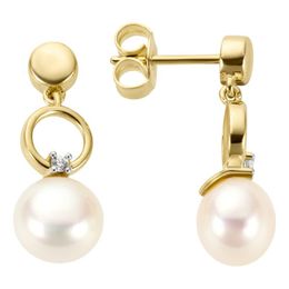 Firetti Damen Paar Ohrstecker &raquo;Schmuck Geschenk Gold 333 Ohrschmuck Ohrringe Kreis rund&laquo; mit Brillantenmit S&uuml;&szlig;wasserzuchtperle 0,03, 0,03 P2 = 