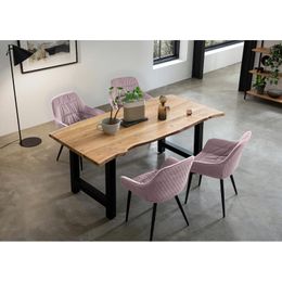 Salesfever Essgruppe &raquo;Esszimmerausstattung aus Holz und Metall&laquo; rosa Massivholz, Metall, Polyester Samt, 180,90