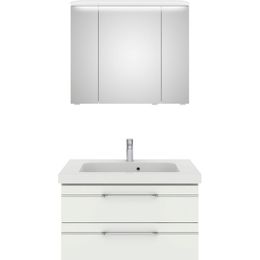 Badm&ouml;bel-Set &raquo;Balto Sprint 2-teilig, Mineralmarmor-Waschtisch mit LED-Spiegelschrank&laquo; 2 Stk. tlg. wei&szlig; Holzwerkstoff B/H/T: 92cmcm x 200cmcm x 