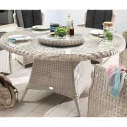 Destiny Gartentisch &raquo;Luna&laquo; Set, &Oslash;150, H&ouml;he 75 cm, (&Oslash;150x75 cm), Aluminium, Polyrattan, inkl. Drehteller wei&szlig; Korpus aus Aluminium;Umwickelt mit Rattangeflecht