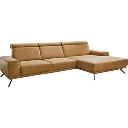 Die PlanBar Ecksofa &raquo;PN-EM22041 L-Form&laquo; wahlweise motorisches Canape oder Sitztiefenverstellung gelb B/H/T: 335cm x 89cm x 188cm, Anilinleder Stoff, 